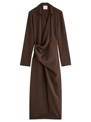 Paris Georgia Simone Draped Midi Shirt Dress - Brown