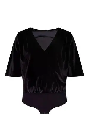 UNDRESS CODE Velvet Wrap-neck Bodysuit - Black