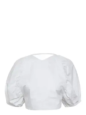 GESTUZ Cotton Puff-sleeve Lace-up Top - White