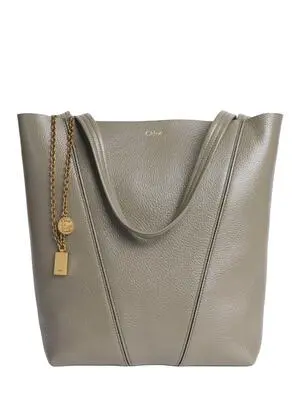 Chloé Medium Leather Spin Tote Bag Green