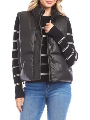 Karen Kane Quilted Faux Leather Puffer Vest - Black