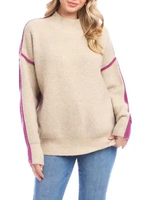 Karen Kane Colorblock Mock Neck Sweater - Oatmeal/orchid