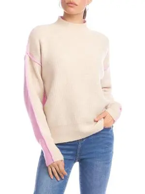Karen Kane Colorblock Mock Neck Sweater - Sand Beige/pink