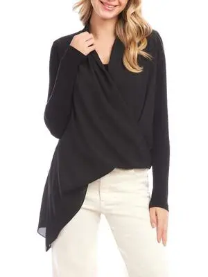 Karen Kane Layered Wrap Front Top - Black