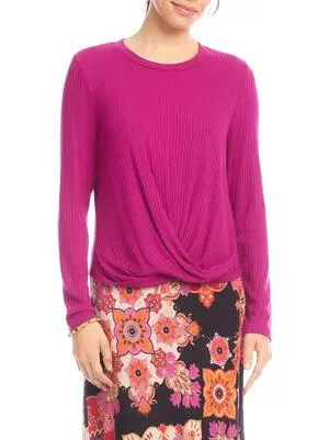 Karen Kane Rib Knit Twist Hem Top - Magenta Pink