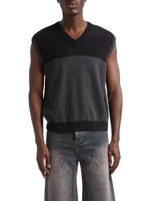 Eckhaus Latta Colorblock Wool Sweater Vest - Raven