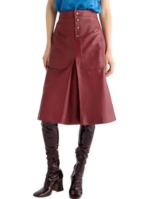 Chloé Inverted Pleat Lambskin Leather Knee-length Skirt - Dark Ruby