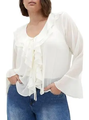City Chic Tiered Ruffle Bell Sleeve Top Cream