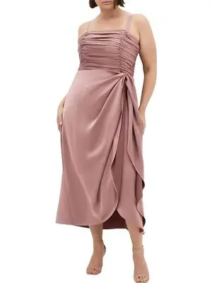 City Chic Ania Gathered Evening Dress Antique Rose