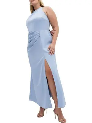 City Chic Celina Halter Neck Satin Maxi Dress - Dusty Blue