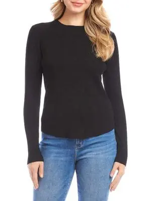 Karen Kane Ribbed Crewneck Sweater - Black