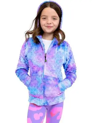 LIMEAPPLE Minky Bubble Zip Hoodie - Turquoise Periwinkle Tie Dye