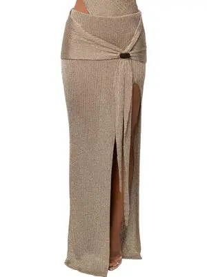 JLUXLABEL Hazel Metallic Knit Maxi Skirt - Gold