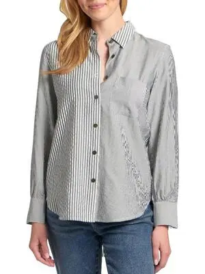 APNY Mixed Stripe Cotton Button-up Shirt - Grey/white