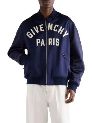 Givenchy Oversized Logo Appliqué Bomber Jacket - Navy