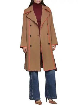 Avec Les Filles Whipstitch Trim Belted Coat - Caramel