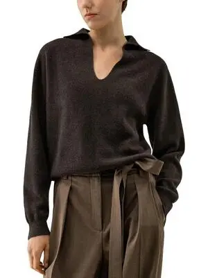 Lilysilk Ribbed Cashmere Polo Sweater - Thunder