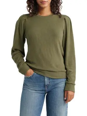Loveappella Pleated Long Sleeve Brushed Jersey Top - Olive
