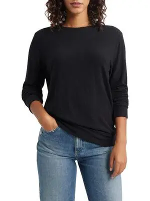 Loveappella Brushed Jersey Crewneck Top - Black