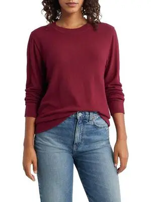 Loveappella Brushed Jersey Crewneck Top - Burgundy