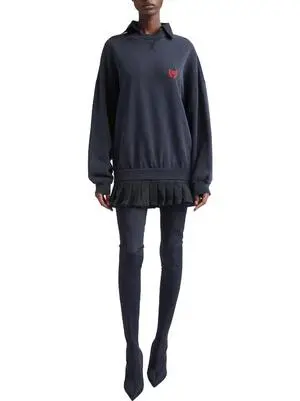 Balenciaga Hybrid Long Sleeve Cotton Sweatshirt Minidress - Faded Washed Black