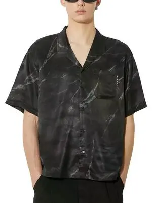 STAMPD Marble-print Short-sleeve Shirt - Black