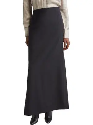 Lafayette 148 New York Side Slit Stretch Wool A-line Maxi Skirt - Black
