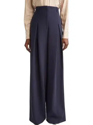 Lafayette 148 New York Warren Inverted Pleat Wool Wide Leg Trousers - Ink