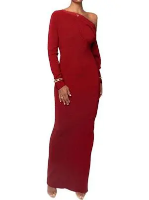JLUXLABEL Metallic One-shoulder Body-con Cocktail Dress - Red