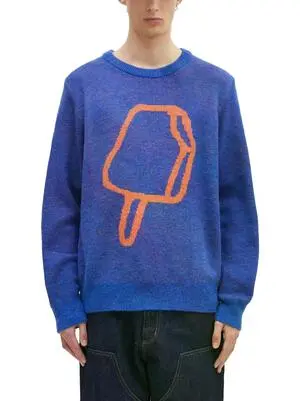ICECREAM Motif Crew Neck Long Sleeve Sweater - Blue