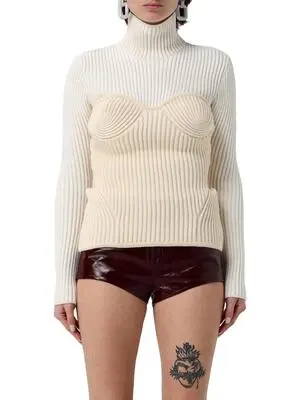 JEAN PAUL GAULTIER Ribbed Knit Sweater With Corset Detail - White