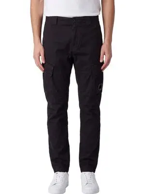 C.P. COMPANY Slim Fit Stretch Cotton Cargo Trousers With Applied Logo - Black