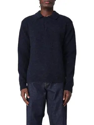 SUNFLOWER Long-sleeved Knitted Polo In Mohair And Alpaca Blend - Blue