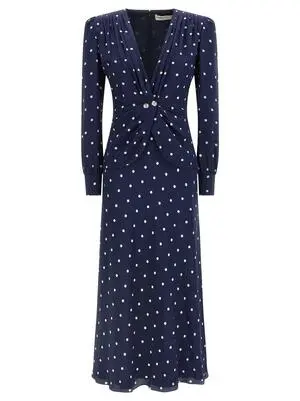 ALESSANDRA RICH Polka Dot Silk Twill Midi Dress