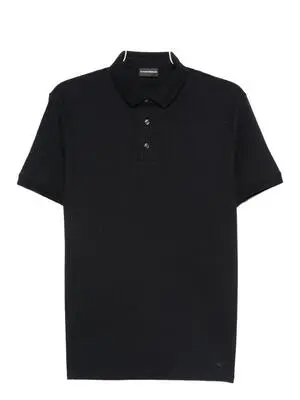 Emporio Armani Printed Cotton Polo Shirt - Blue