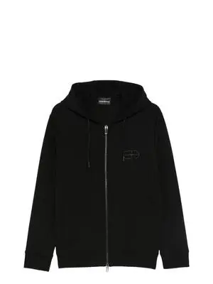 Emporio Armani Logo Zip-up Cotton Hoodie - Black