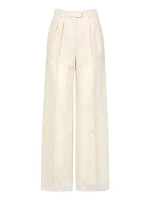 SIMONA CORSELLINI Lace And Tulle Wide Leg Trousers - Beige
