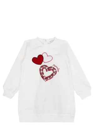 Monnalisa Heart Embroidery Dress - Latte