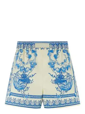 Versace Barocco Print Cotton Shorts Light Blue