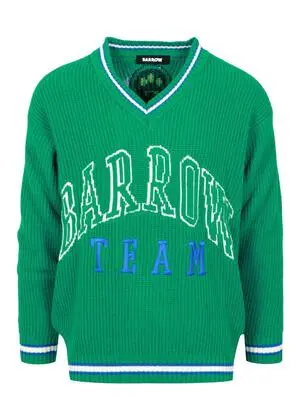 BARROW V-neck Jacquard Logo Sweater - Green