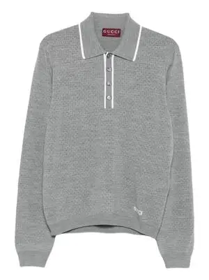 Gucci Wool Long Sleeves Polo Shirt - Grey