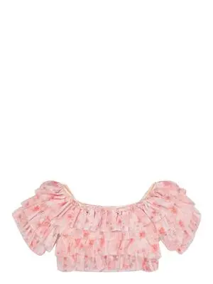 ANIYE BY Floral Tulle Cropped Top - Pink