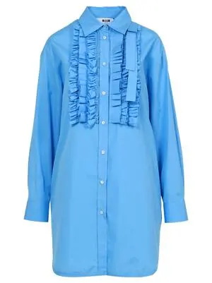 MSGM Cotton Poplin Shirt Dress - Light Blue