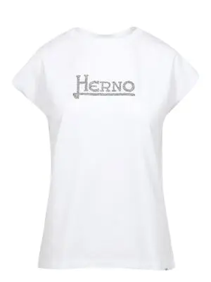 Herno T-shirt With Rhinestone Logo - Bianco+grigio