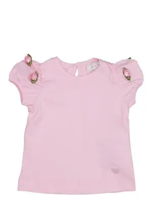 Monnalisa T-shirt With Fabric Rosettes - Pink