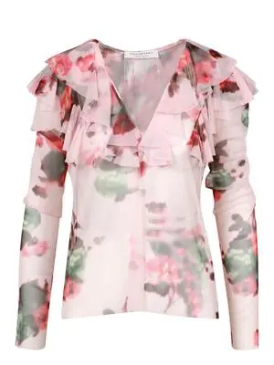 PHILOSOPHY BY LORENZO SERAFINI Floral Print Tulle Shirt - Pink