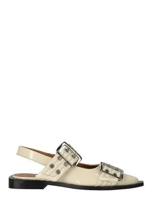 GANNI Slingback Ballerina Flat With Buckles - Ivory