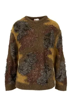 SEMICOUTURE Wool And Alpaca-blend Camouflage Sweater - Green