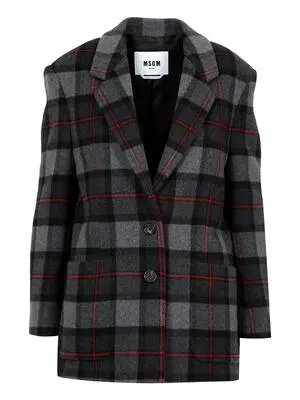 MSGM Single-breasted Tartan Wool-blend Blazer - Grey