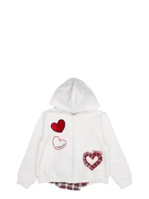Monnalisa Hooded Zip-up Sweater - Bianco+rosso